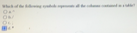 Solved: Which of the following symbols represents all the columns ...