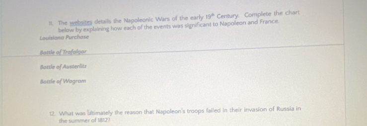 Solved: The websites details the Napoleonic Wars of the early 19^(th ...