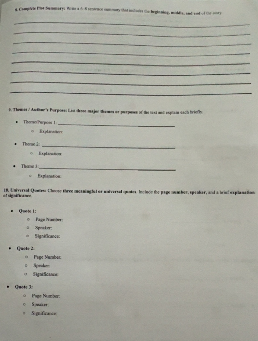Solved: Complete Plot Summary: Write a 6-8 sentence summary that ...