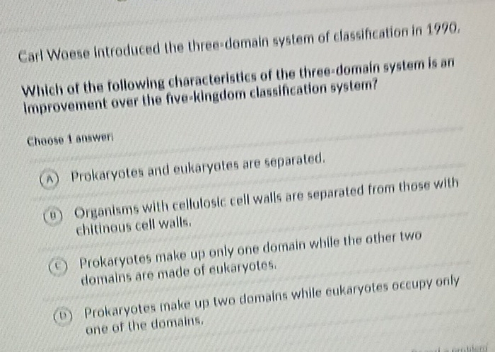 Solved: Carl Woese introduced the three-domain system of classification ...