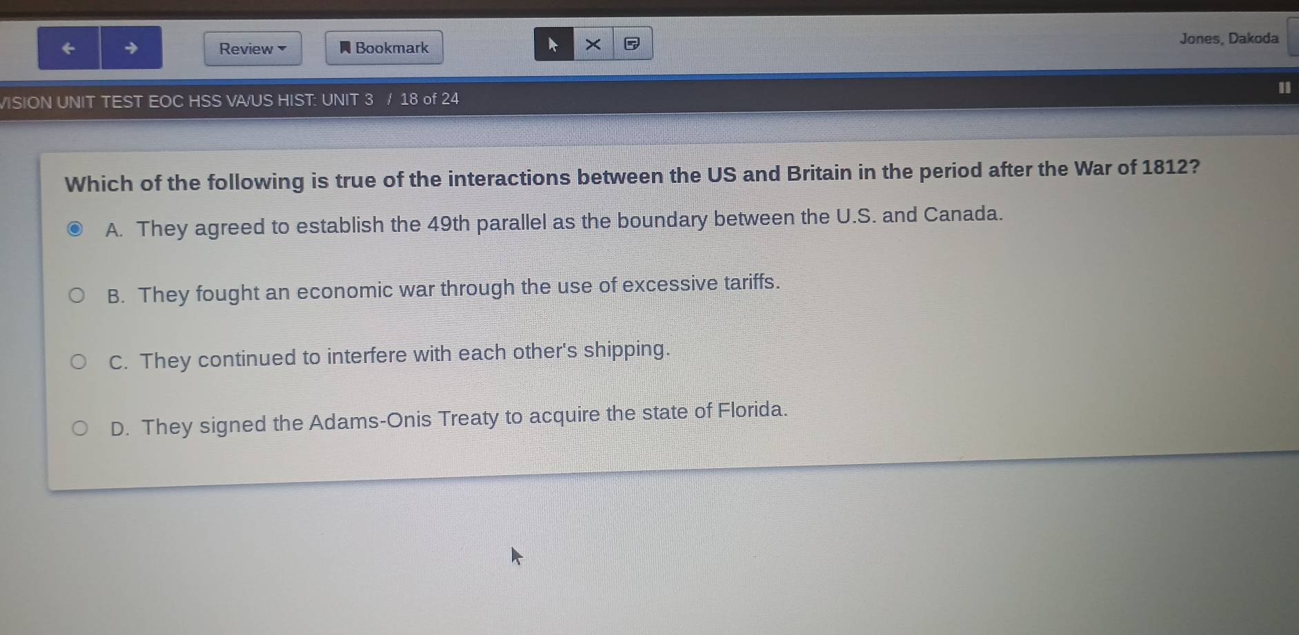 Solved: ← Review Bookmark × Jones, Dakoda VISION UNIT TEST EOC HSS VA ...