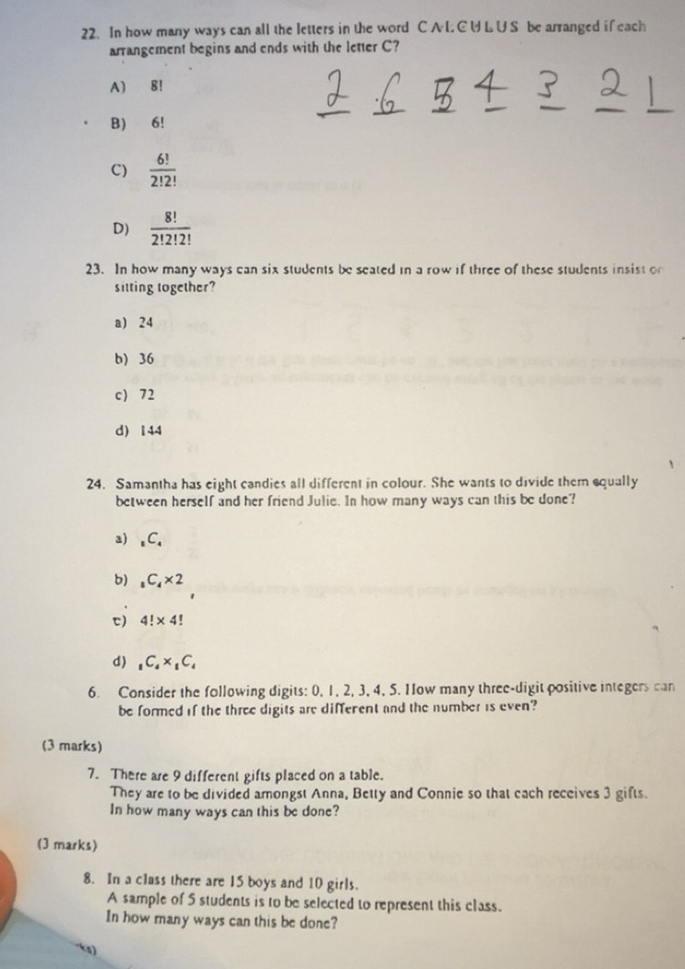 Solved: In how many ways can all the letters in the word C A L C U L US ...