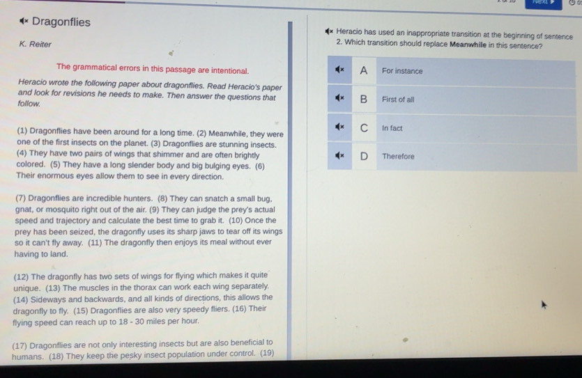 Solved: Dragonflies Heracio has used an inappropriate transition at the ...