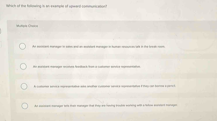 Solved: Which of the following is an example of upward communication ...