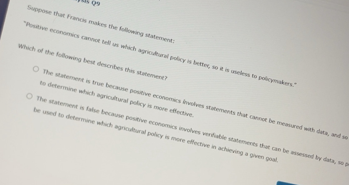 Solved: ysis Q9 Suppose that Francis makes the following statement ...
