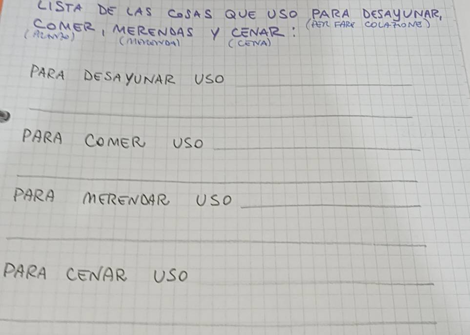 Risolto:LISTA DE CAS COSAS QUE USO PARA DESAYUNAR, COMER, MERENOAS Y ...