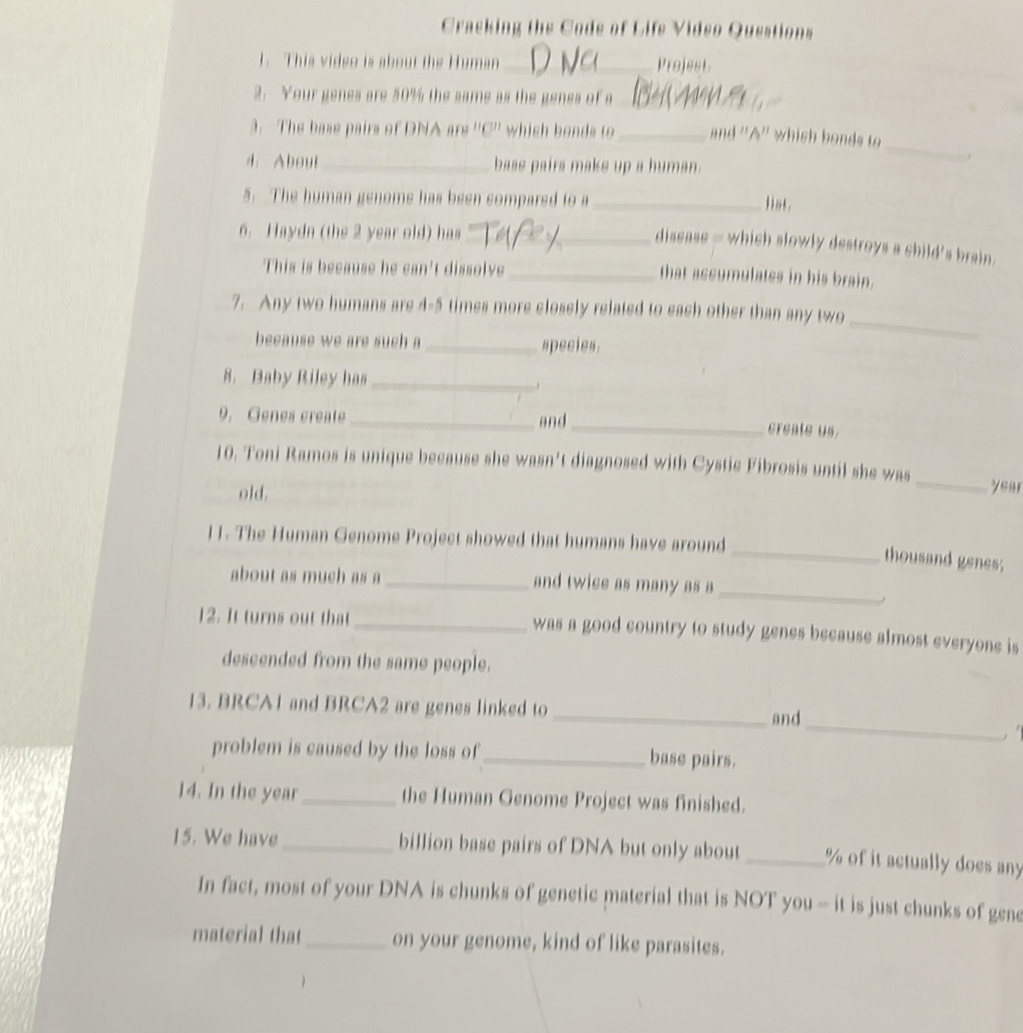 Solved: Cracking the Code of Life Video Questions 1. This video is ...