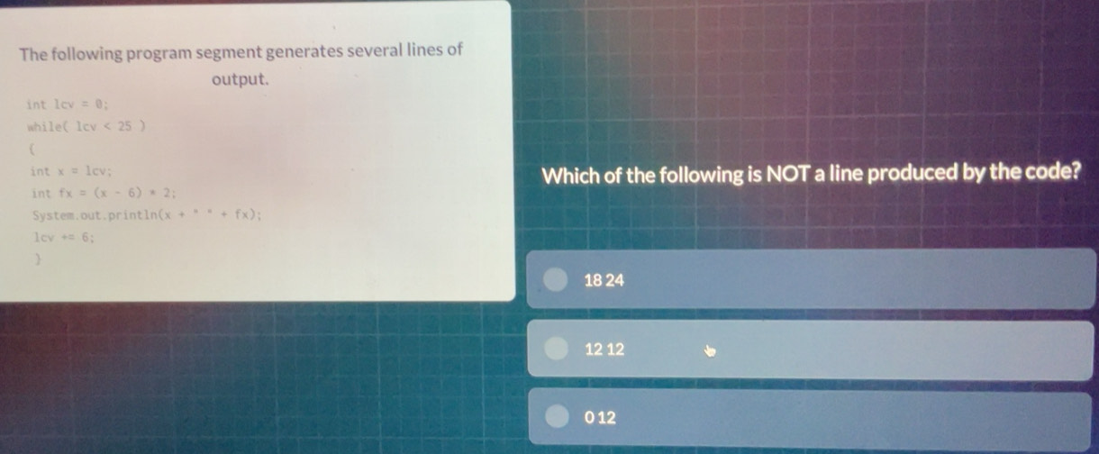 Gelöst:The following program segment generates several lines of output ...