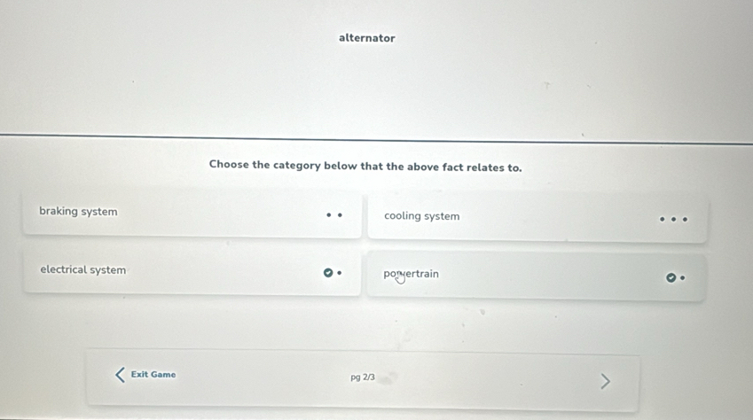 Solved: alternator Choose the category below that the above fact ...