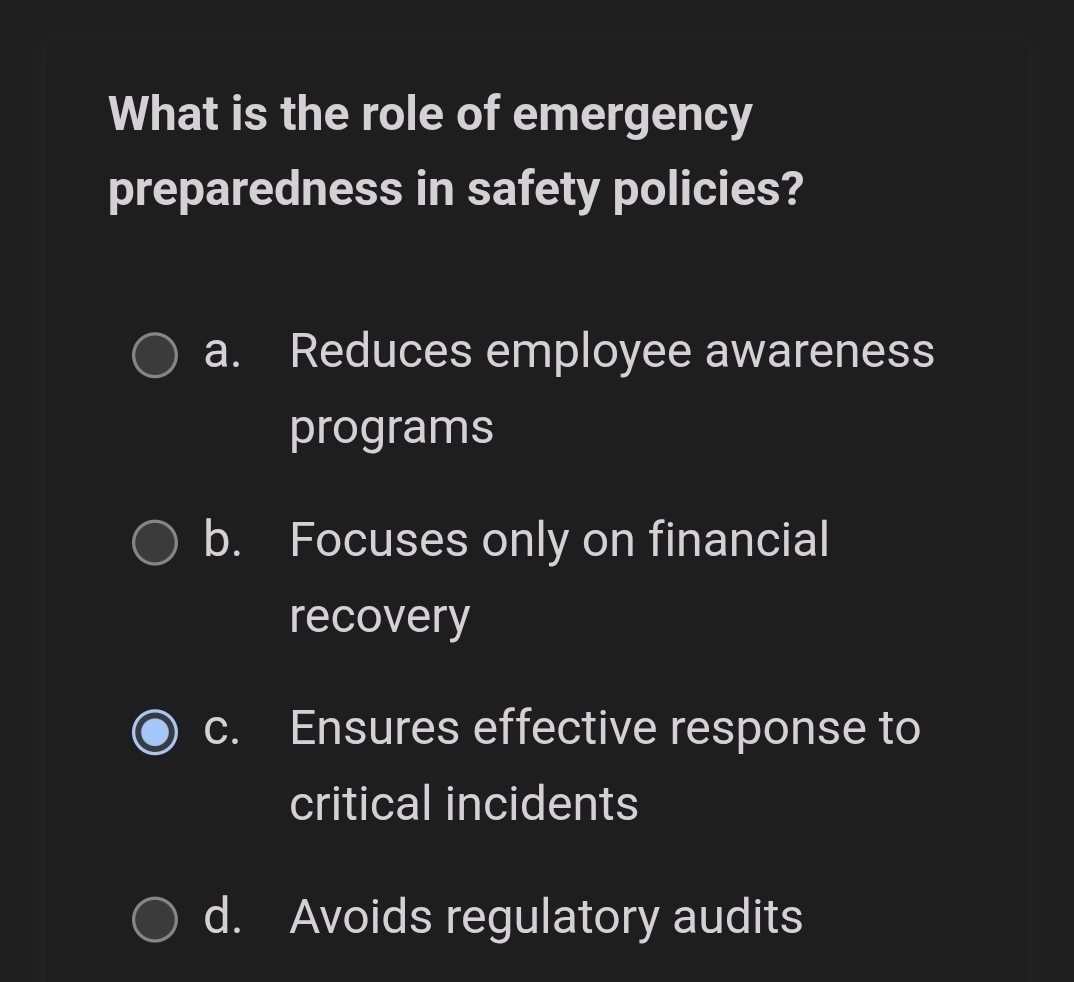 Résolu :What is the role of emergency preparedness in safety policies ...