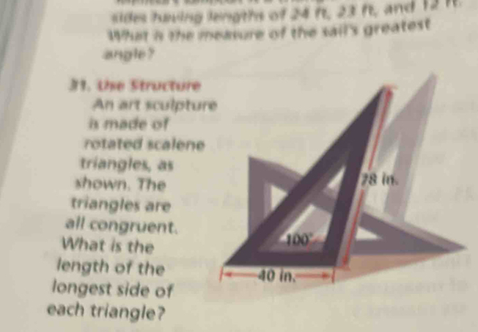 Solved: sides tuiing lengths of 24 ft, 23 ft, and 12 ft What i the ...