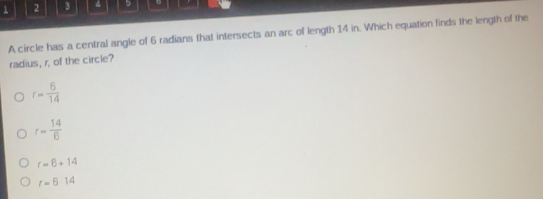 Gelöst:1 2 3 4 5 D A circle has a central angle of 6 radians that ...