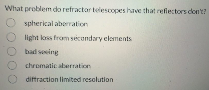 Solved: What problem do refractor telescopes have that reflectors don't ...