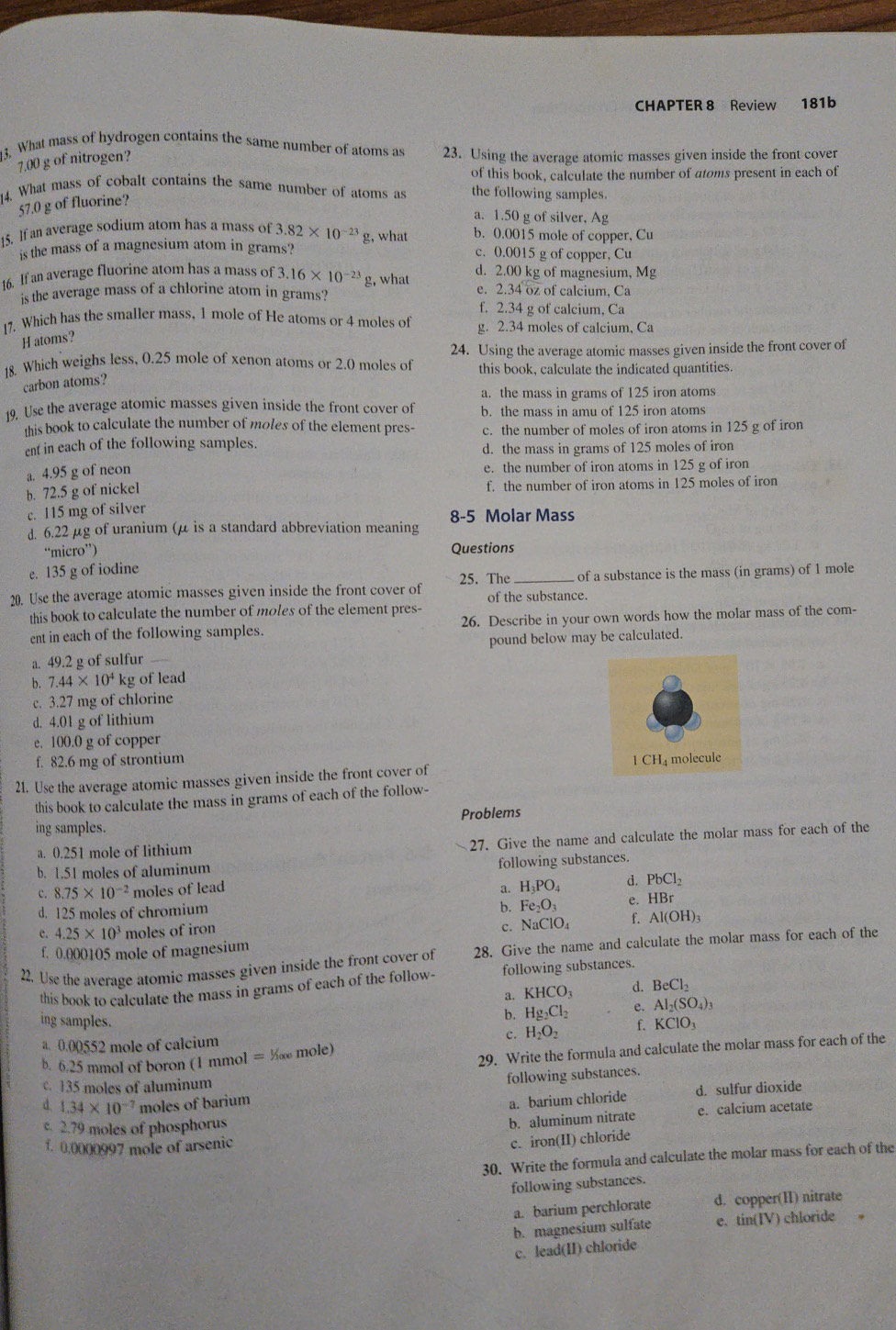 Solved: CHAPTER 8 Review 181b 13. What mass of hydrogen contains the ...