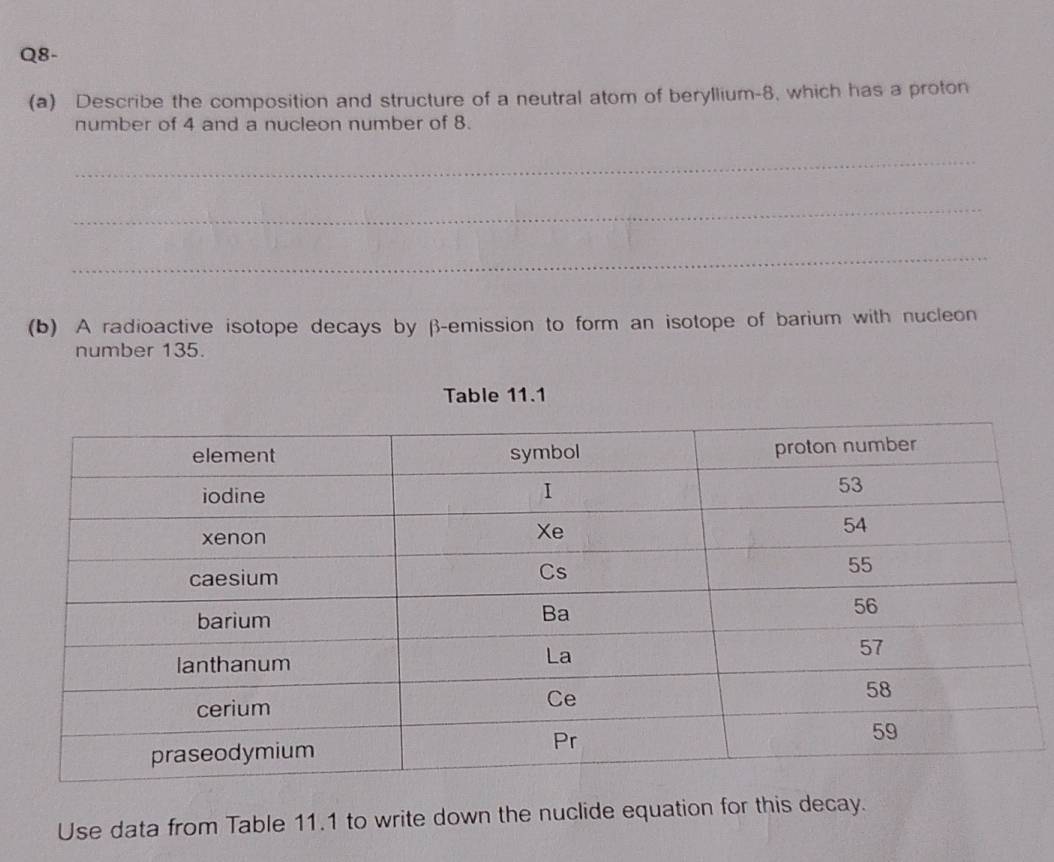 Gelöst:Q8- (a) Describe the composition and structure of a neutral atom ...