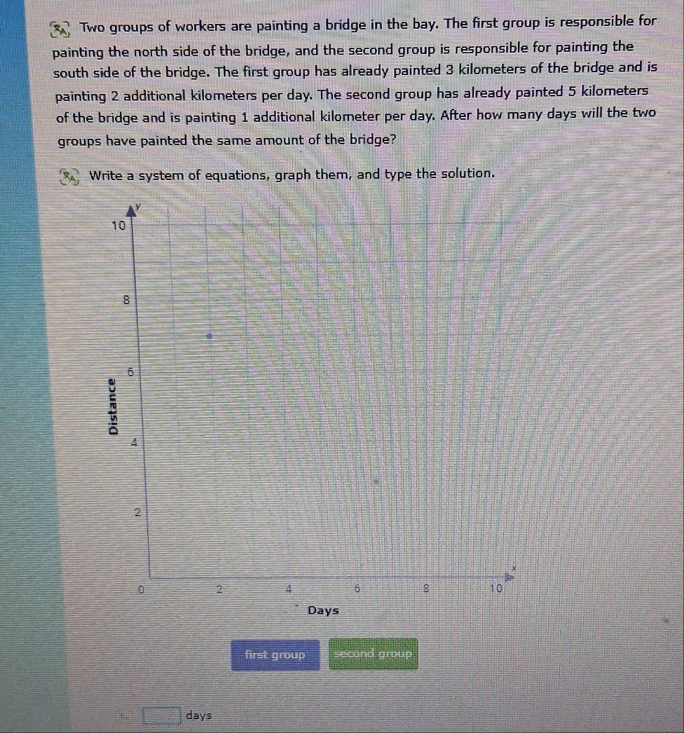 Solved: Two groups of workers are painting a bridge in the bay. The ...