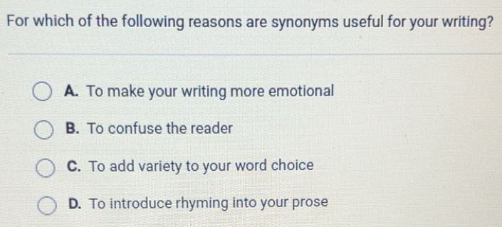 Solved: For which of the following reasons are synonyms useful for your ...