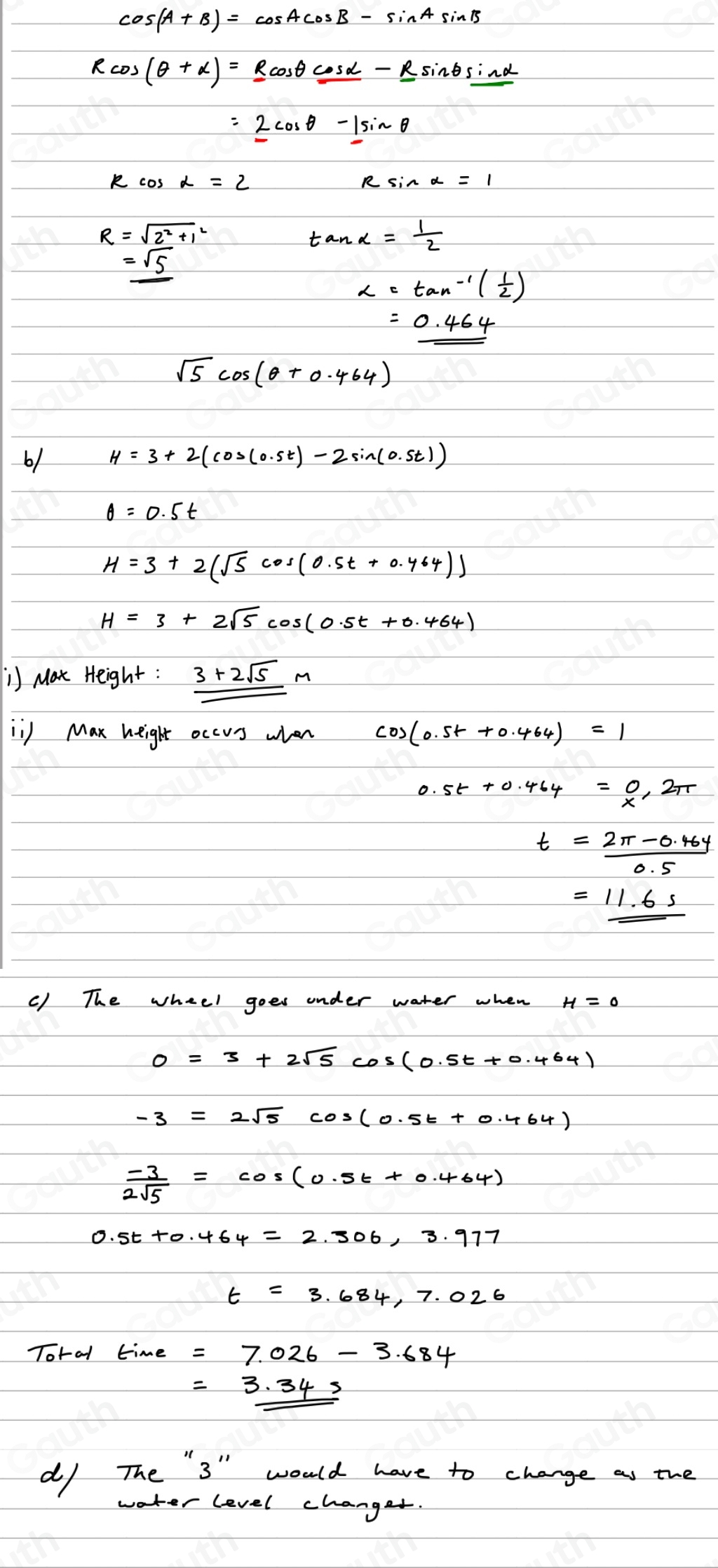 แก้ไขแล้ว:Express 2cos θ -sin θ in the form Rcos (θ +alpha ) , where R ...