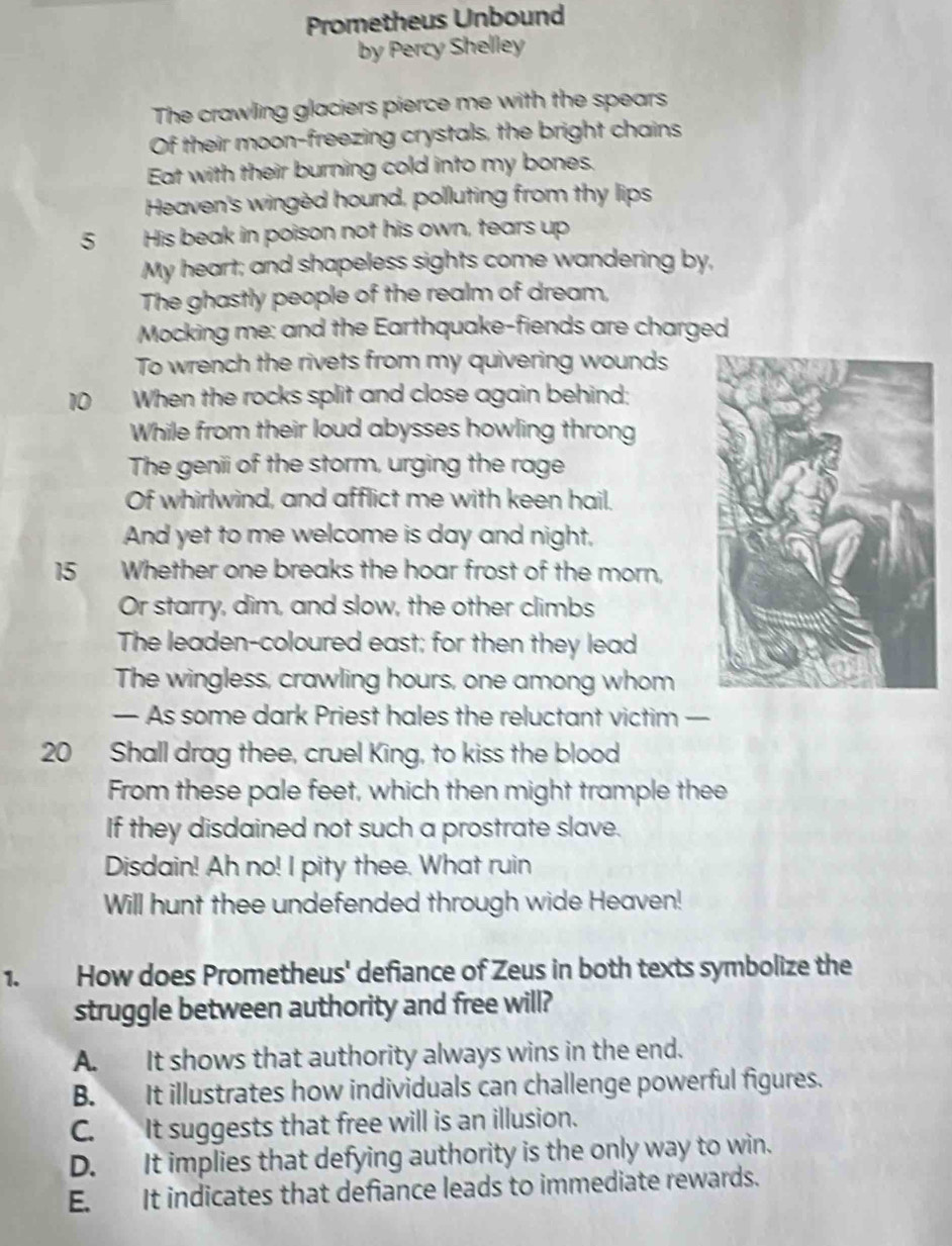 Solved: Prometheus Unbound by Percy Shelley The crawling glaciers ...
