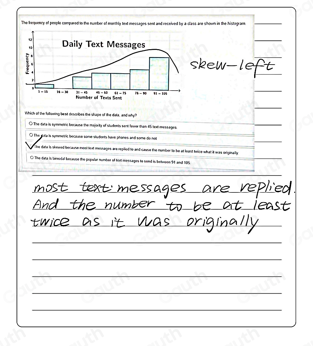 Solved: The frequency of people compared to the number of monthly text ...