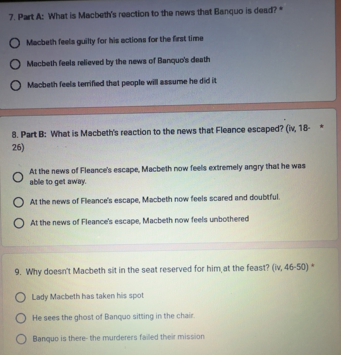 Gelöst:What is Macbeth's reaction to the news that Banquo is dead ...