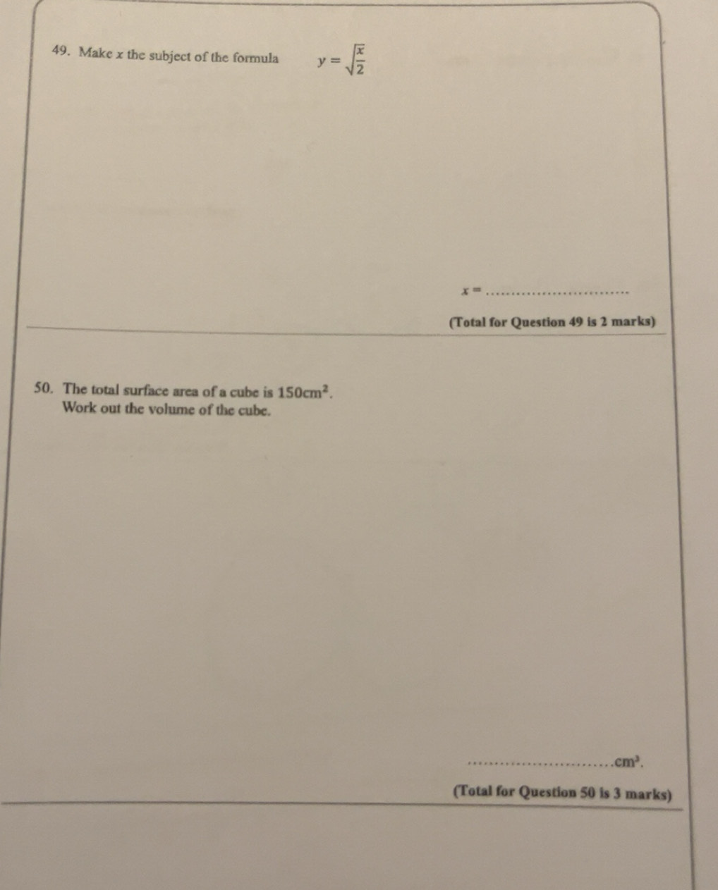 Solved: Make x the subject of the formula y=sqrt(frac x)2 _ x= (Total ...