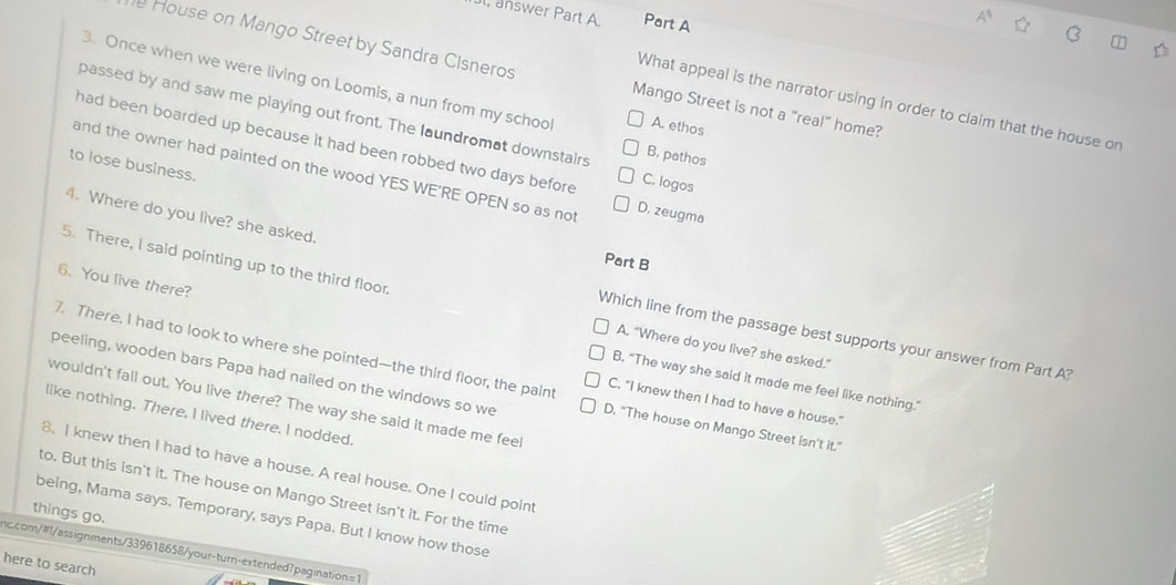 Solved: l, answer Part A Part A e House on Mango Street by Sandra ...