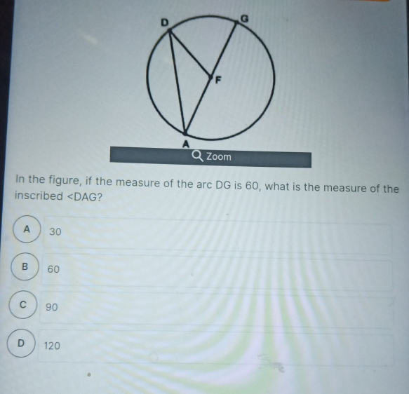 Solved: In the figure, if the measure of the arc DG is 60, what is the ...