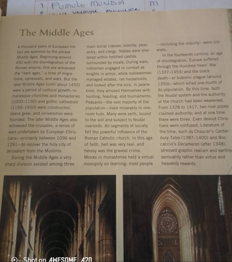 Gelöst:The Middle Ages A thousand years of European his- main social ...