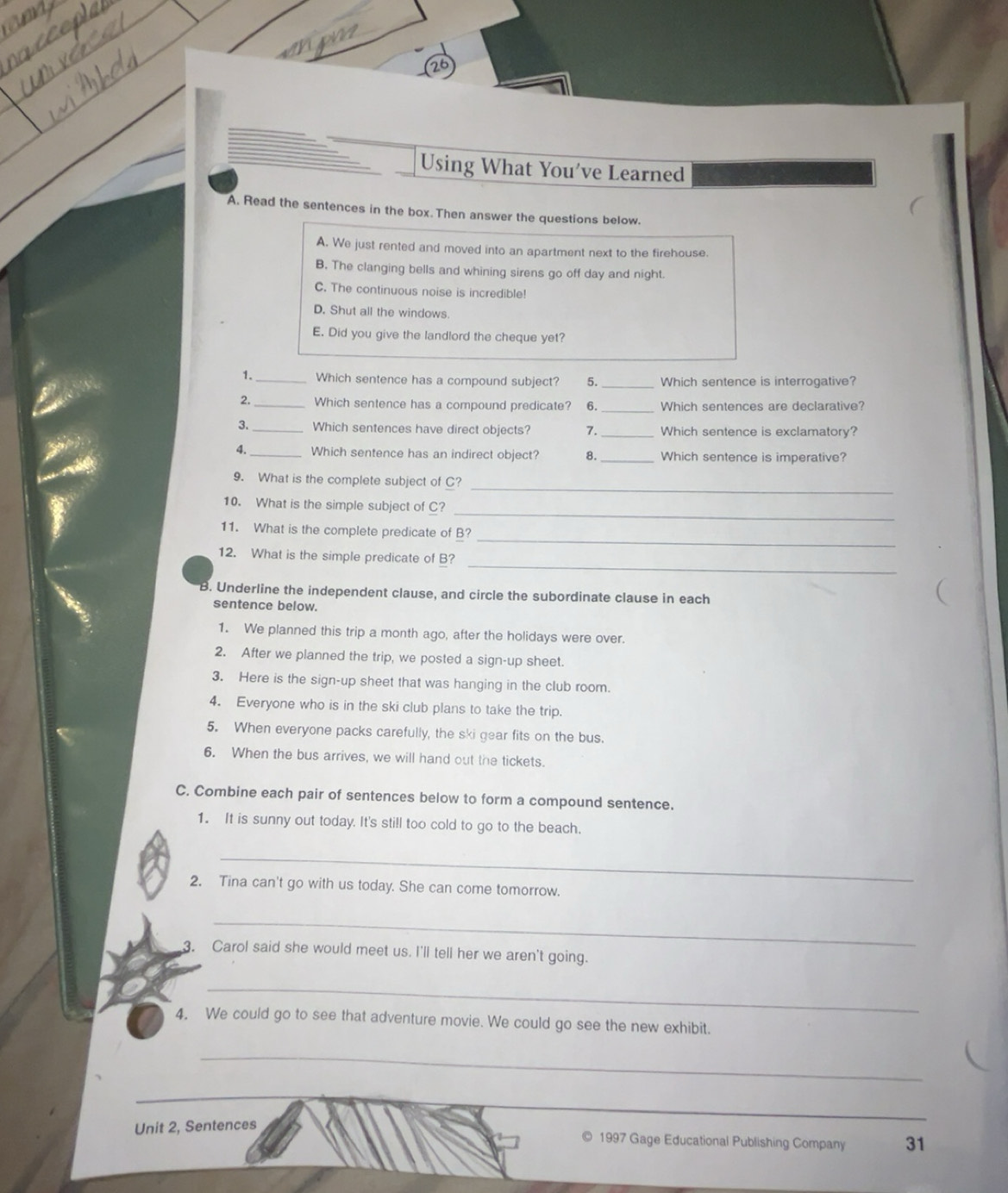 Solved: Using What You’ve Learned ( A. Read the sentences in the box ...