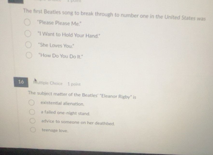 Solved: The first Beatles song to break through to number one in the ...