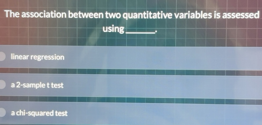 Résolu :The association between two quantitative variables is assessed ...