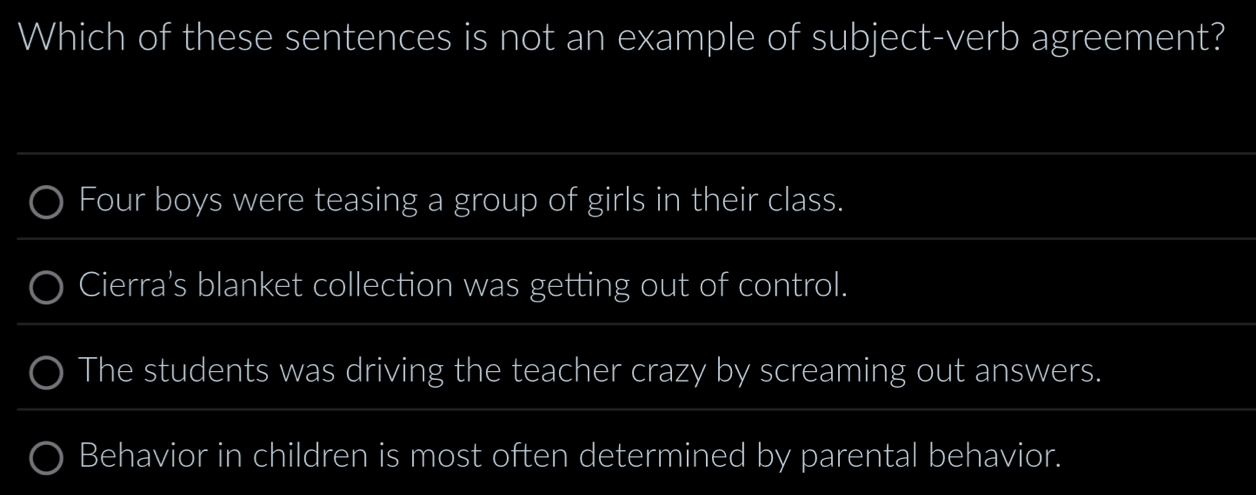 Solved: Which of these sentences is not an example of subject-verb ...