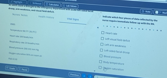 Solved: ∠Highlight a Strikeout * Calculator Lab Values An adult chent ins brought to the emerge ...