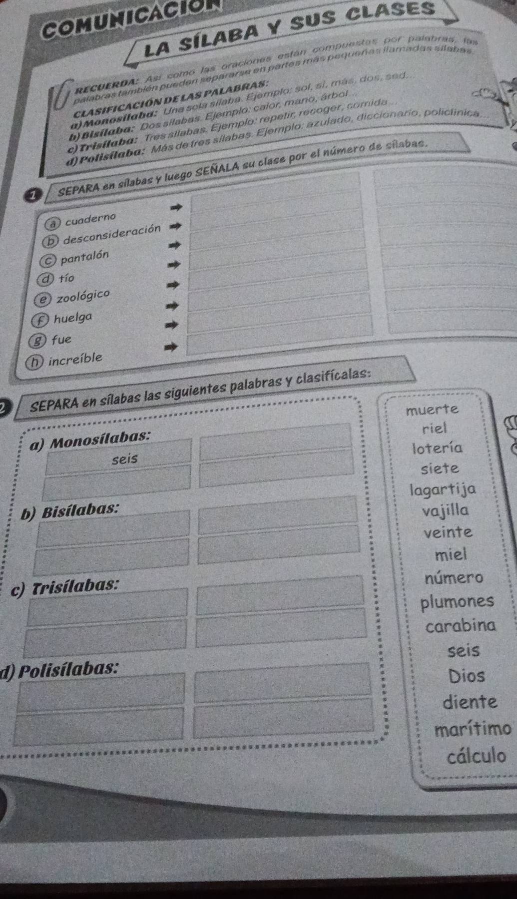 Resuelto:COMUNICACION la sílaba y sus clases RECUERDA: Así como las ...