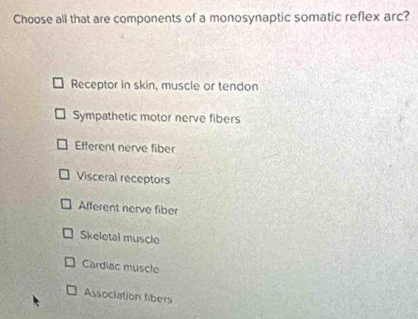 Solved: Choose all that are components of a monosynaptic somatic reflex ...