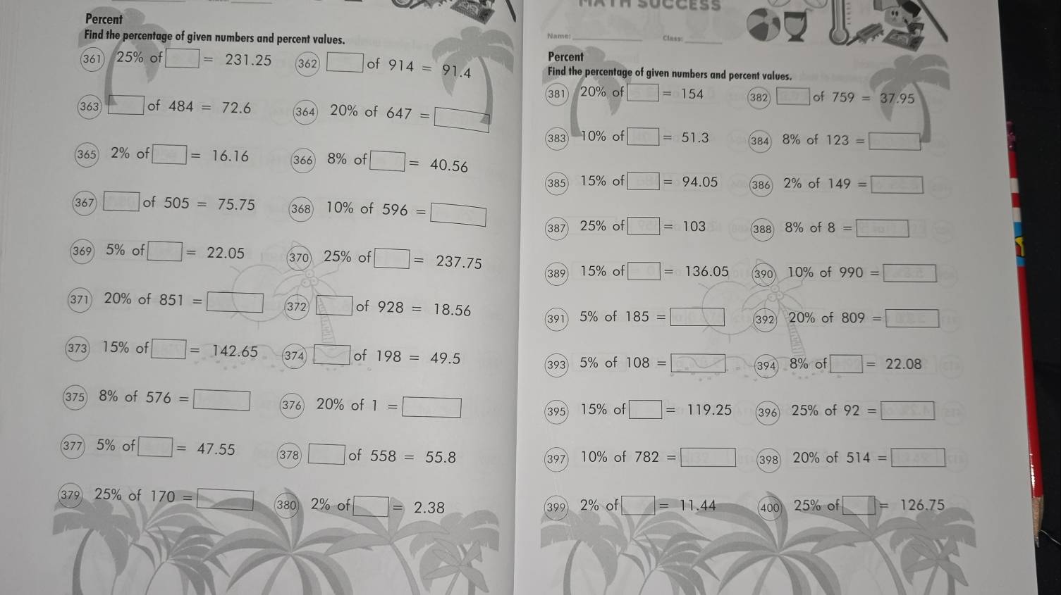 Solved: Percent _Class: Find the percentage of given numbers and ...