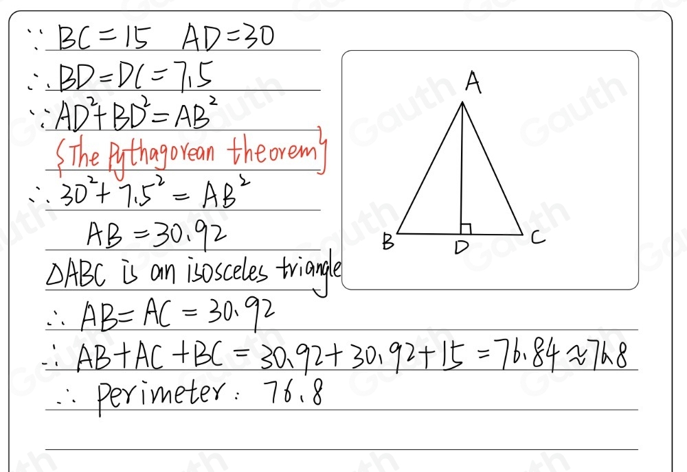 Solved: An altitude is drawn from the vertex of an isosceles triangle ...