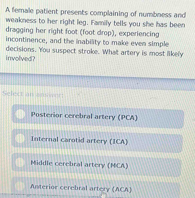 Solved: A female patient presents complaining of numbness and weakness ...