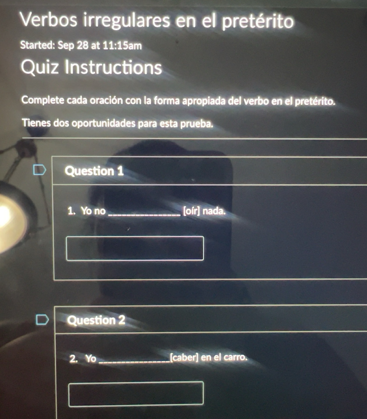 Solved: Verbos irregulares en el pretérito Started: Sep 28 at 11:15 = m ...