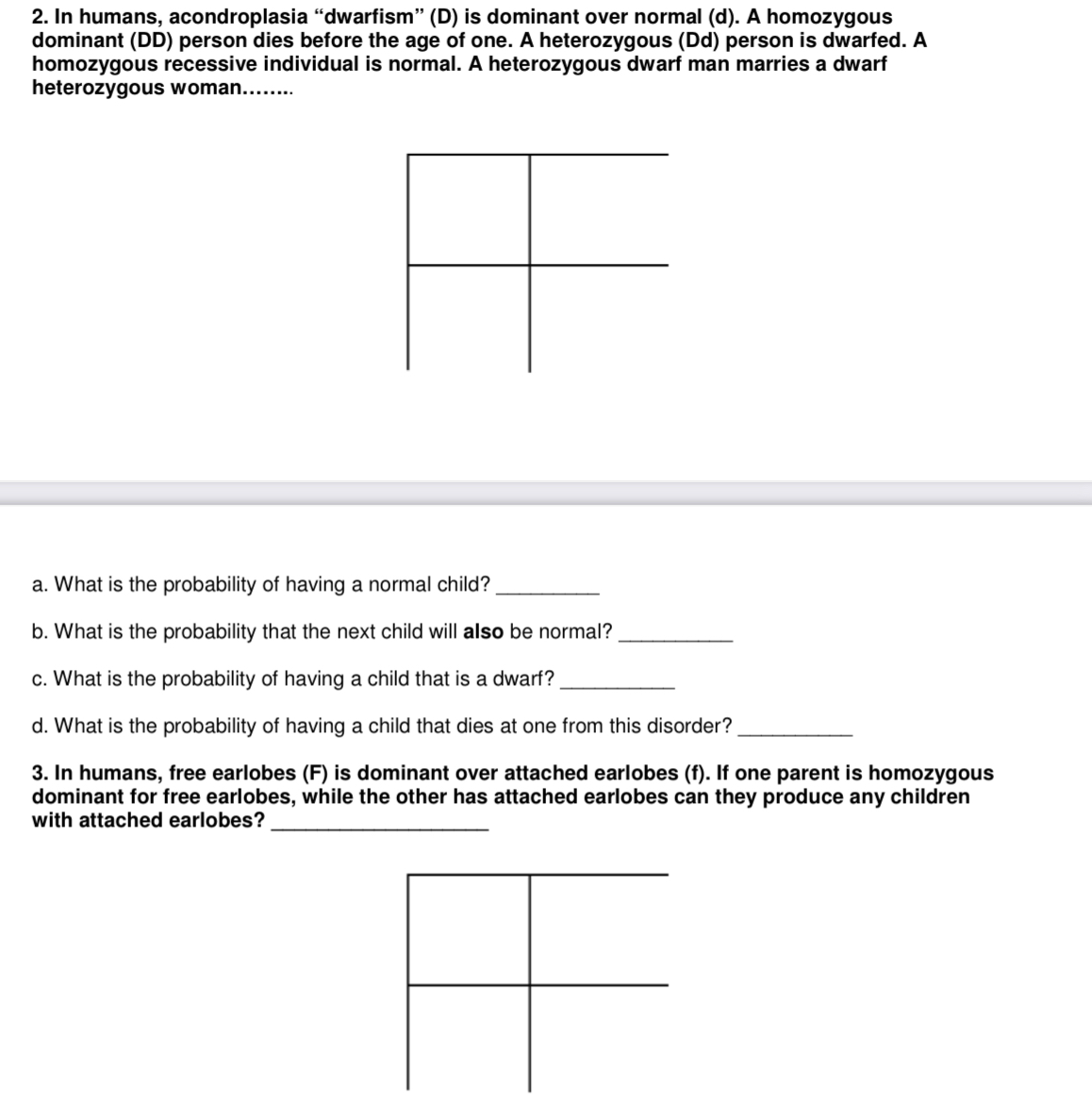 Solved: In humans, acondroplasia “dwarfism” (D) is dominant over normal ...