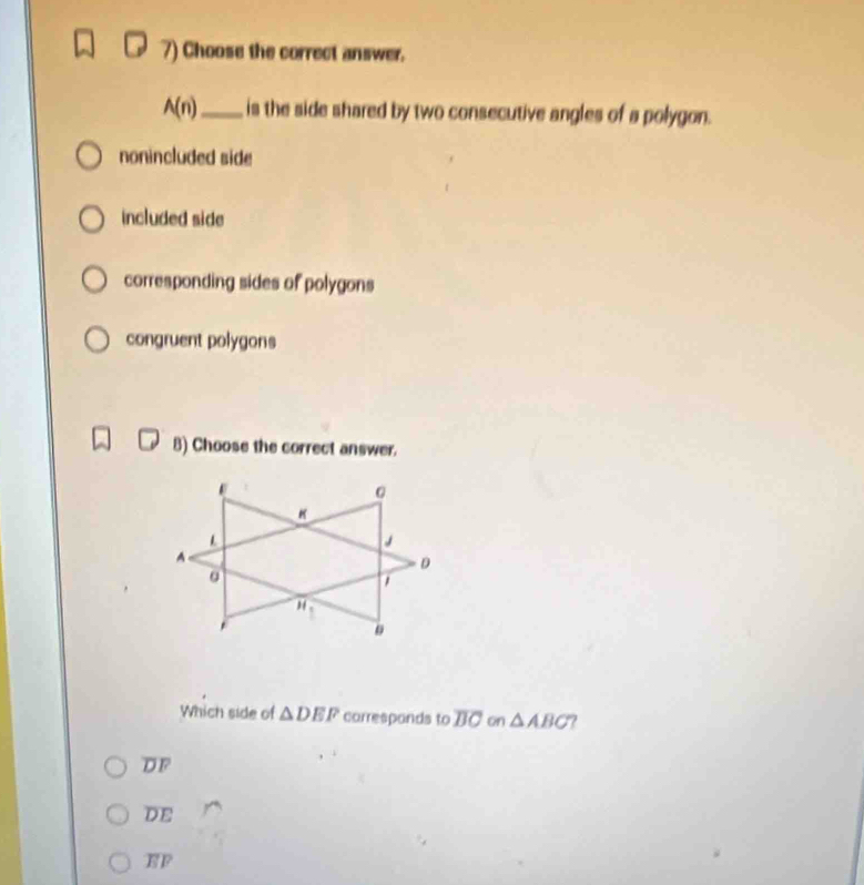 Solved: Choose the correct answer. A(n) _ is the side shared by two ...