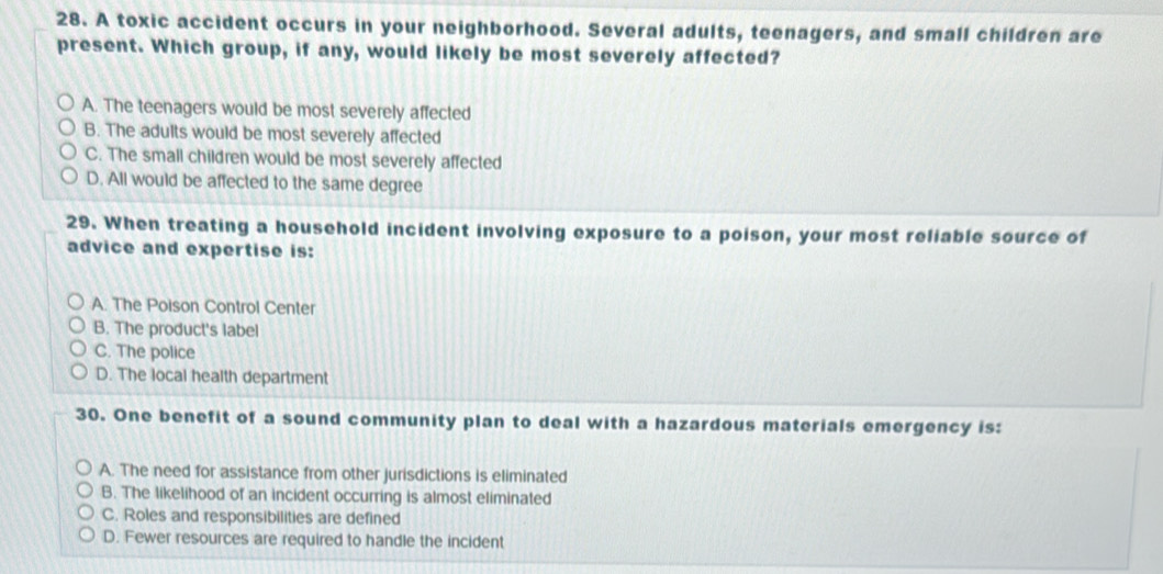 Solved: A toxic accident occurs in your neighborhood. Several adults ...