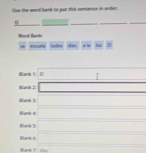 Solved: Use the word bank to put this sentence in order. _ ° Word Bank ...