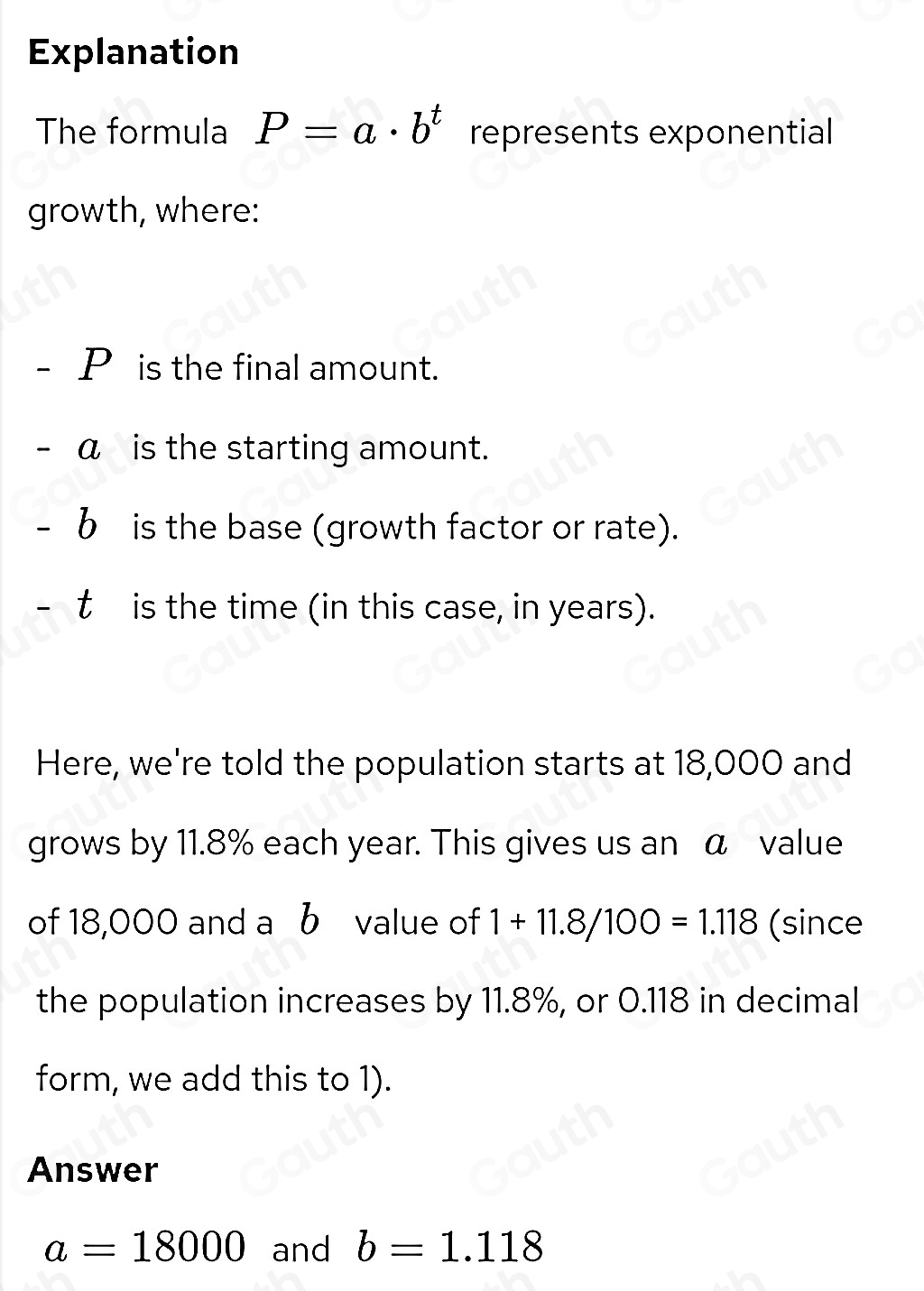 Solved: A population numbers 18,000 organisms initially and grows by 11 ...