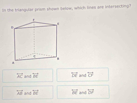 Solved: In the triangular prism shown below, which lines are ...