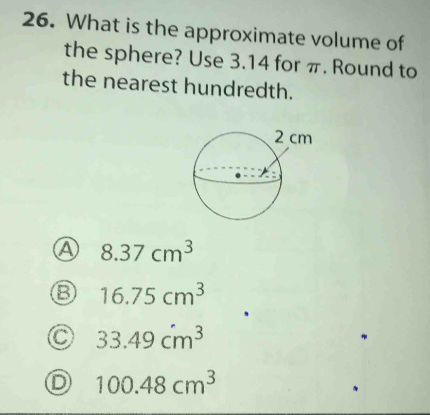 تم الحل:What is the approximate volume of the sphere? Use 3.14 for π ...