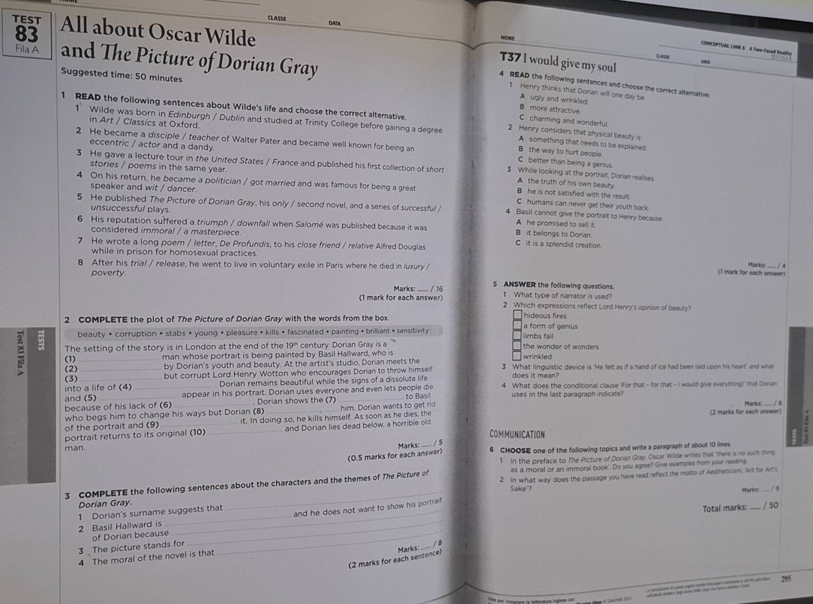 Risolto:TEST All about Oscar Wilde 83 _ CLASSE _DATA _ NOME _COMCEPTUAL ...