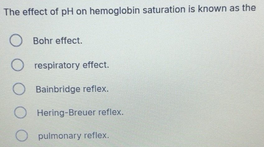 Solved: The effect of pH on hemoglobin saturation is known as the Bohr ...