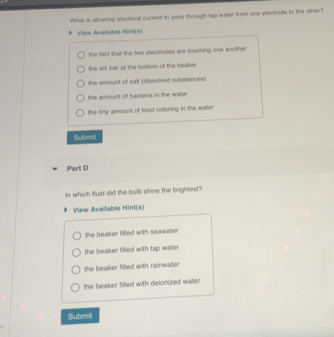 Solved: What is allowing electrical current to pass through tap water ...